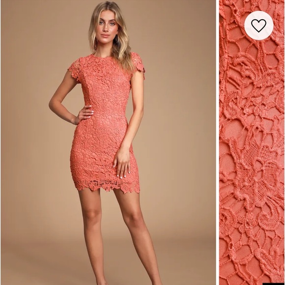 Lulus | Dresses | Lulus Paramour Coral Orange Lace Backless Bodycon ...